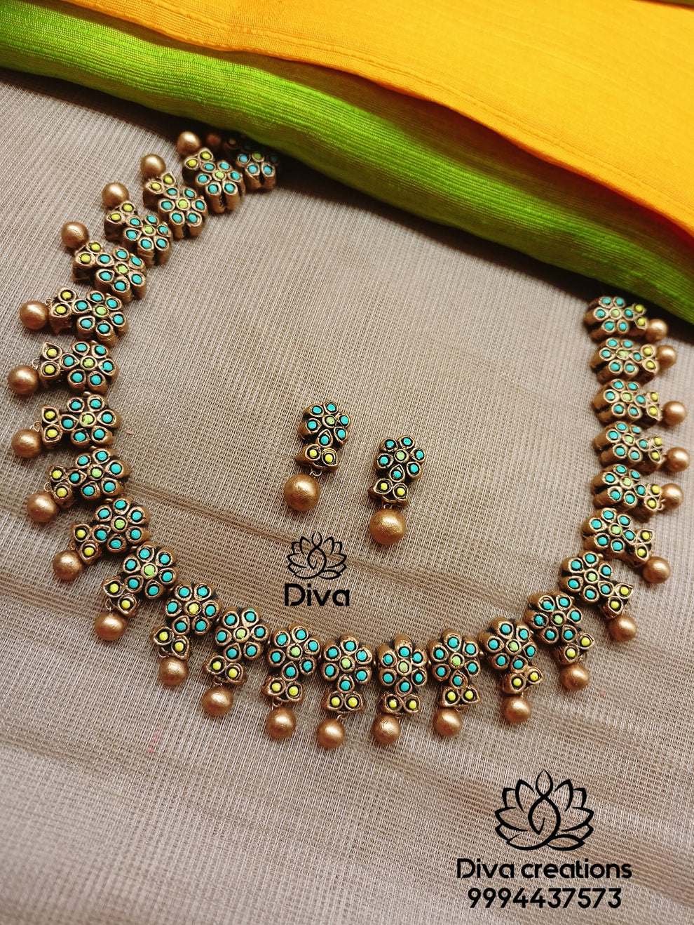 Green-blue floral terracotta jewellery – Diva Creations Terracotta ...