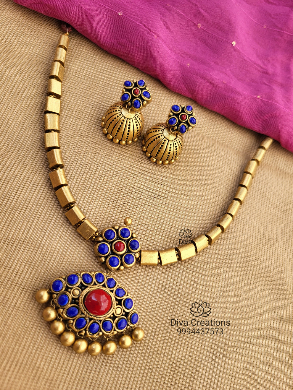 Blue Attigai Terracotta Jewellery – Diva Creations Terracotta Jewellery